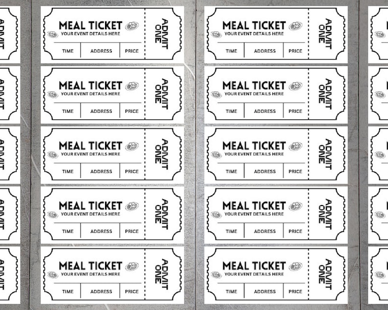 Editable Food Event Ticket, Food Ticket Printables, Editable Meal ...