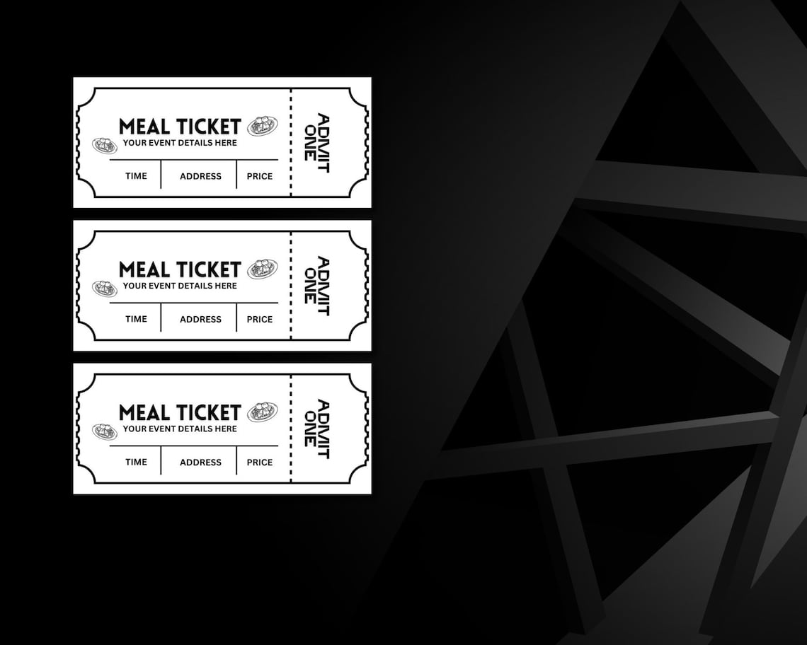 Editable Food Event Ticket, Food Ticket Printables, Editable Meal ...