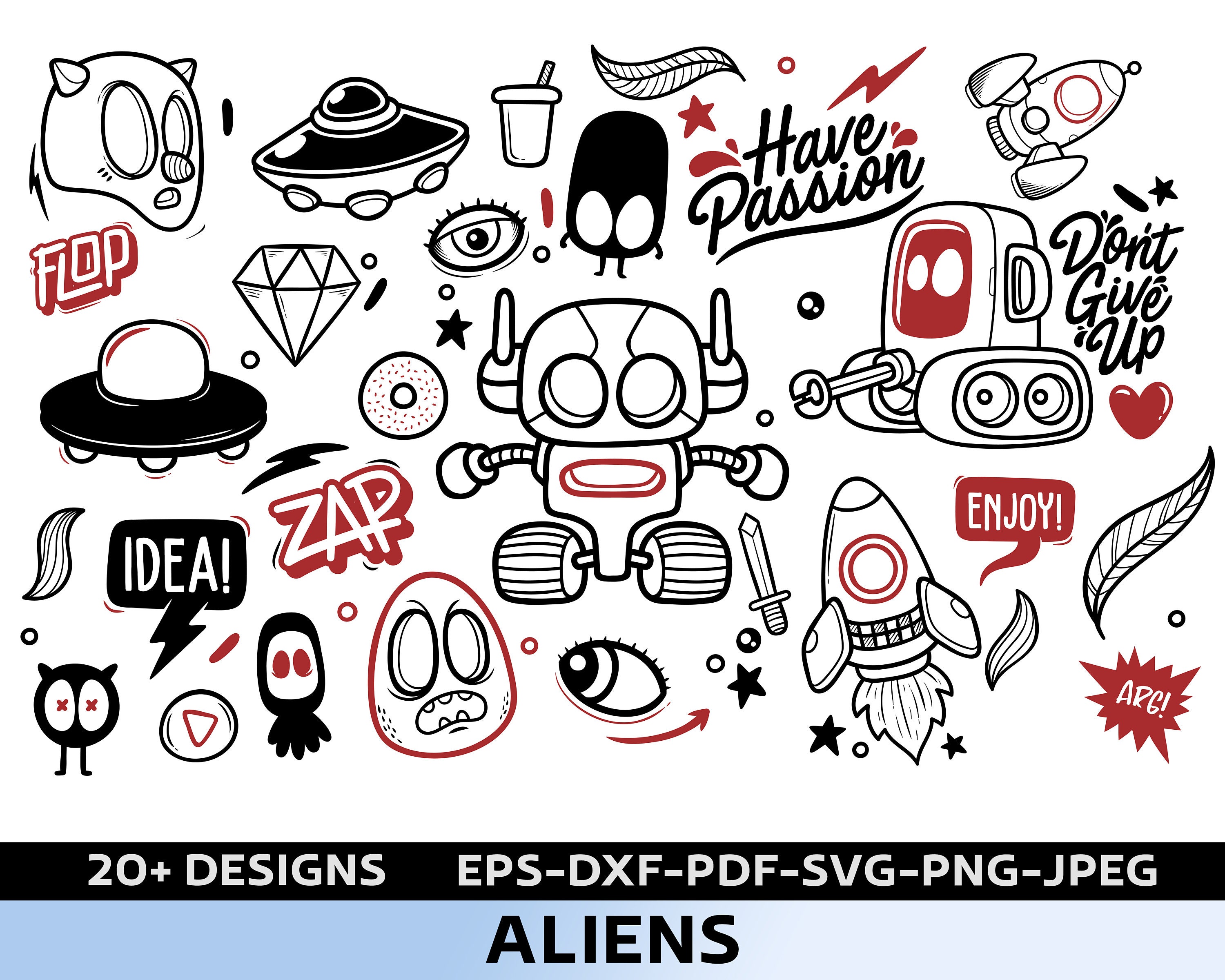Cute Alien SVG Alien Face Svg Kawaii Alien Clipart Bundle - Etsy