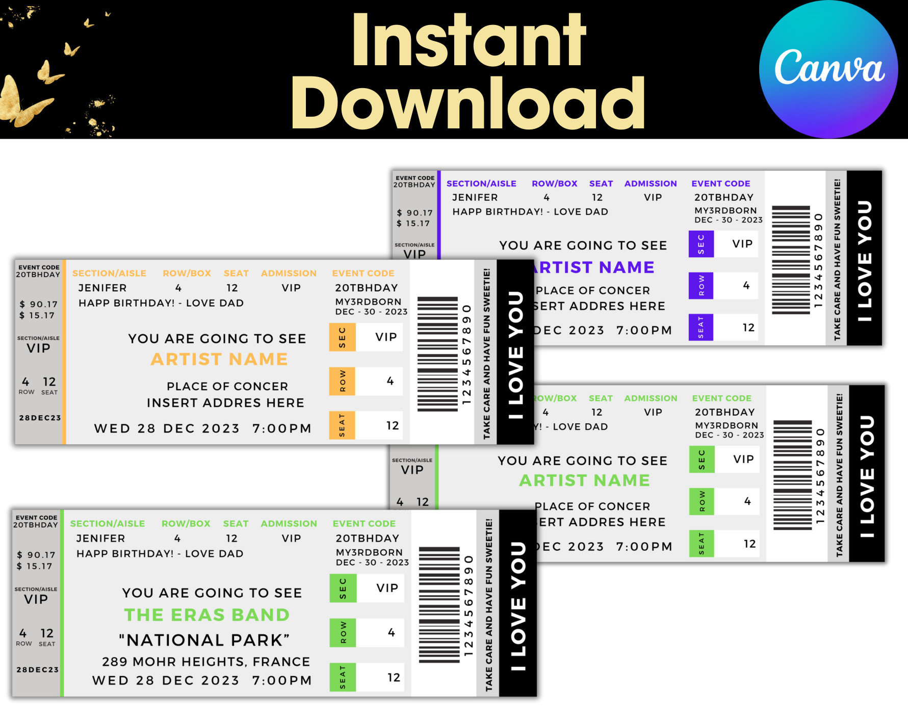Editable Concert Ticket, Concert Ticket Template, Surprise Ticket Stub ...