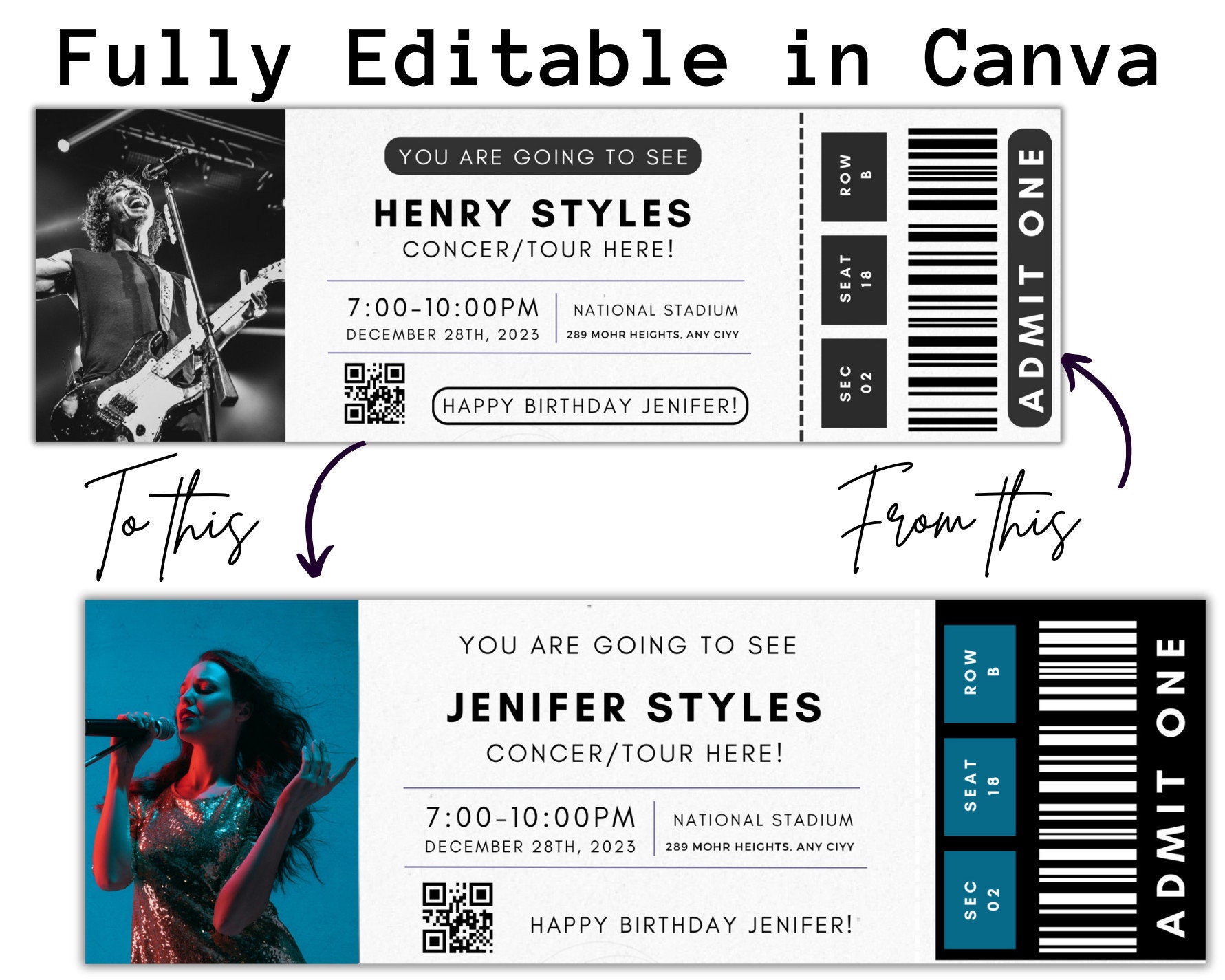 Editable Concert Ticket Template, Custom Concert Ticket Gift, DIY Event Ticket, Surprise ...