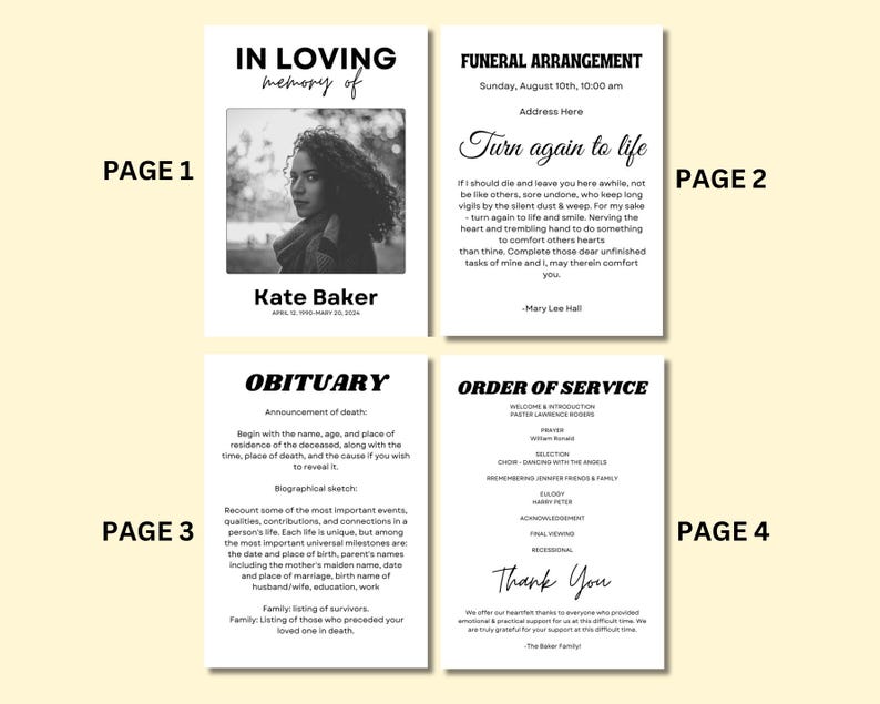 Minimalist Funeral Program Template Simple Funeral Memorial Program Printable Order of Service ...