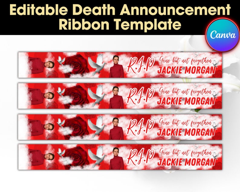 Red Memorial Ribbon Template Death Announcement Ribbon Memorial Design ...