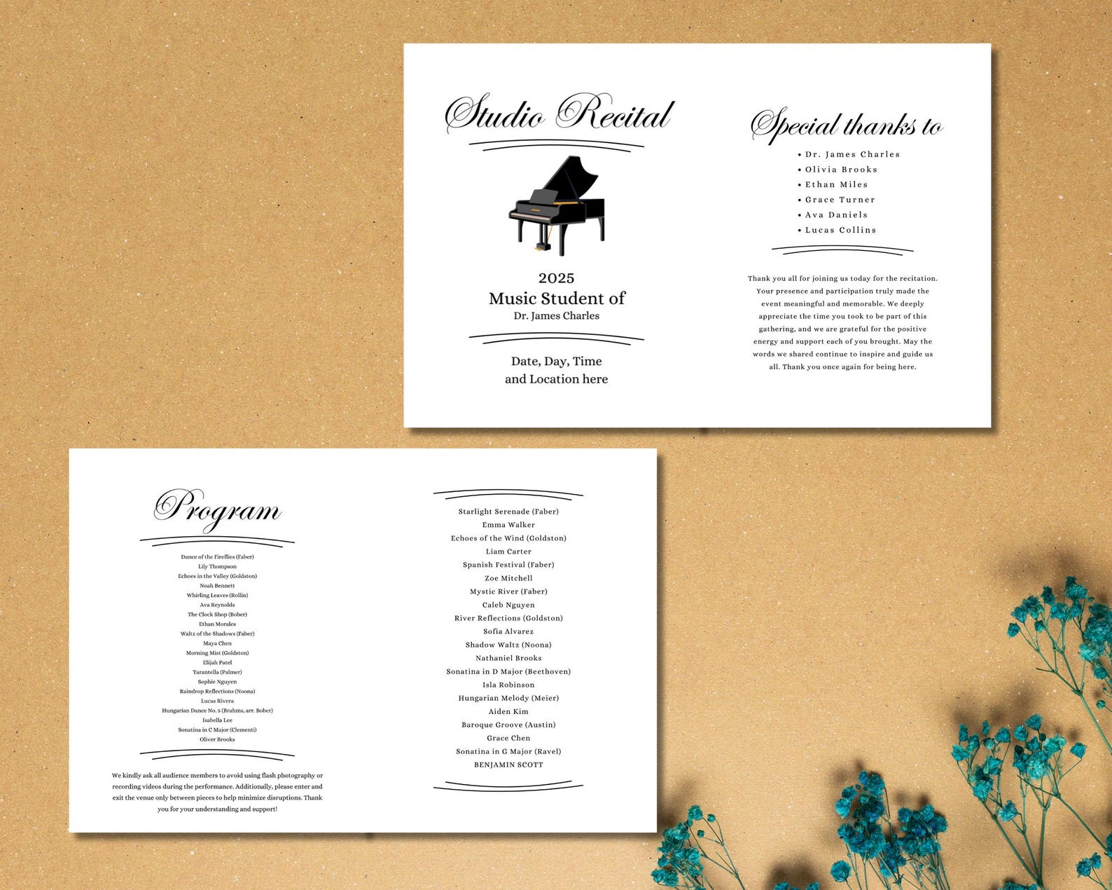 Elegant Music Recital Program Template, Minimalist Piano Design (canva ...