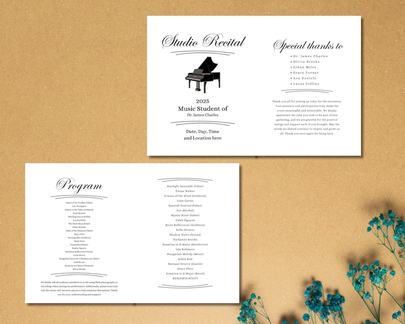 Elegant Music Recital Program Template, Minimalist Piano Design (canva ...