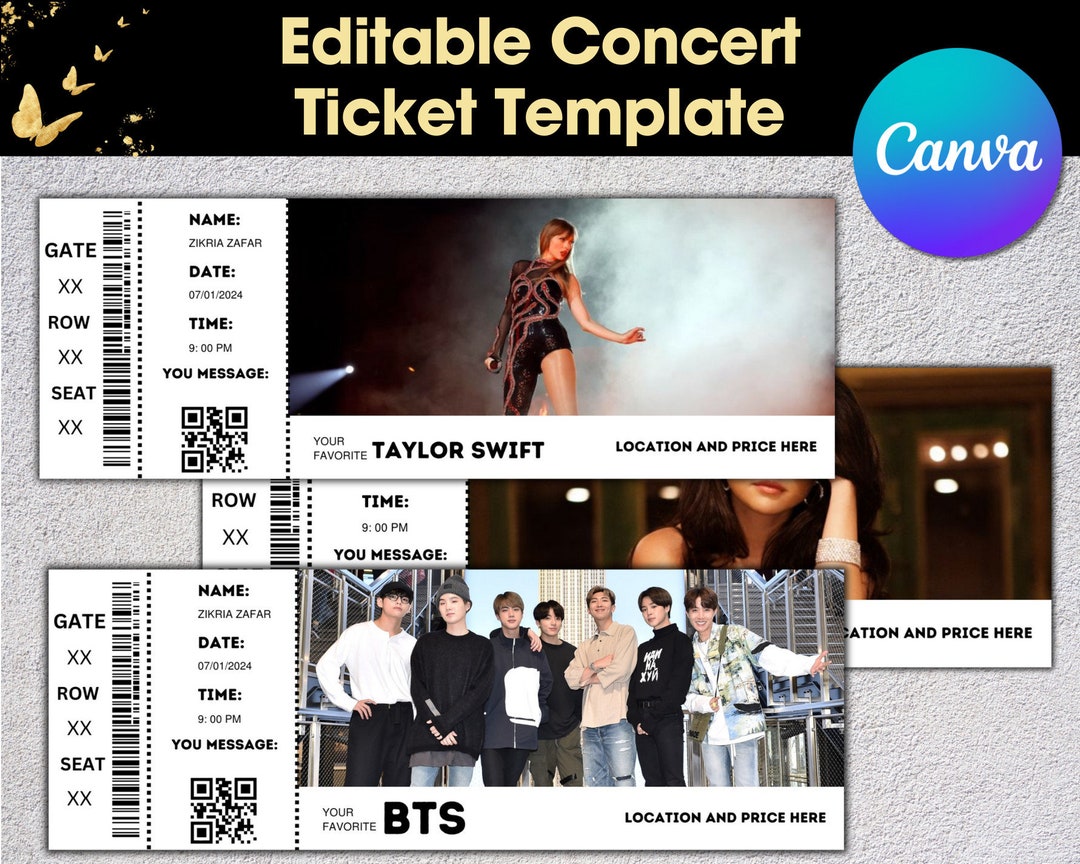 Editable Concert Ticket Template, Custom Event Pass (digital Download ...