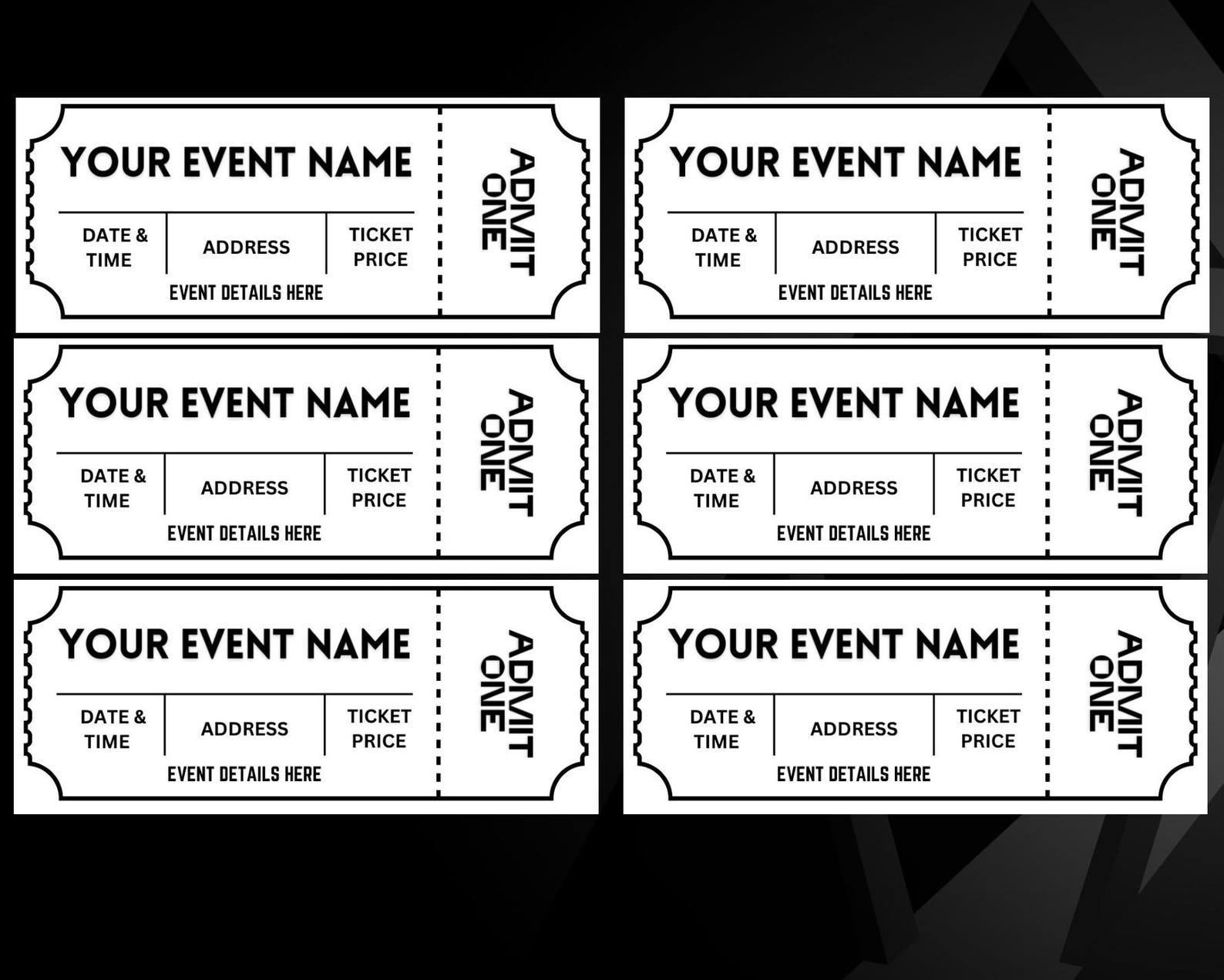 Editable Event Ticket Template, DIY Printable Ticket (digital Download ...