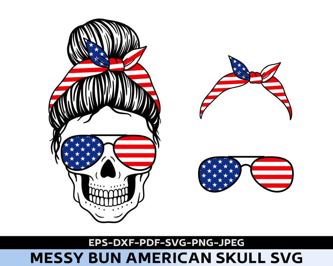 Puerto Rico American Flag Skull Svg Messy Bun Skull Svg Mom - Etsy