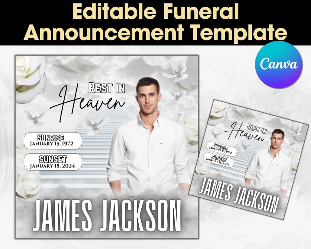 Memorial Funeral Announcement Flyer: Editable Template (digital ...