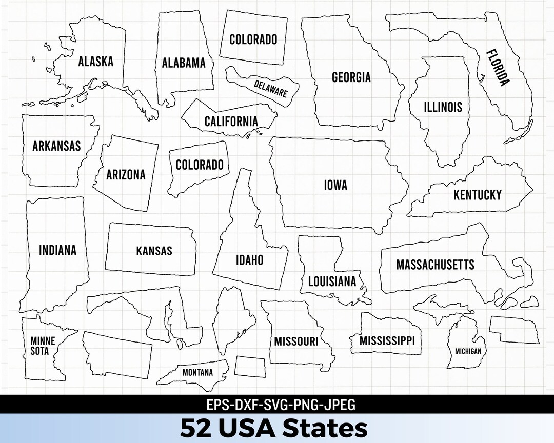 52 States Outline Svg Bundle United States Svg US Outlines - Etsy UK