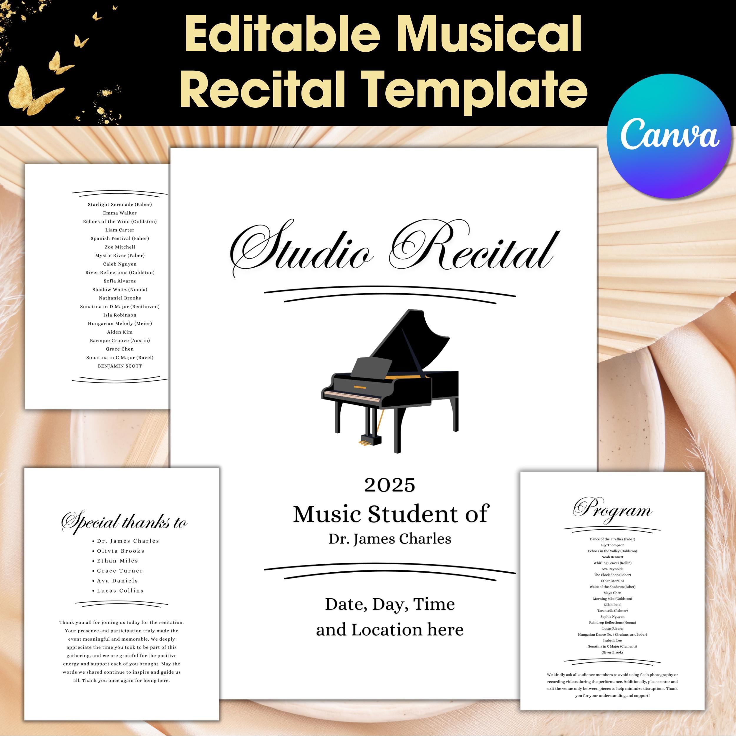 Elegant Music Recital Program Template, Minimalist Piano Design (canva ...