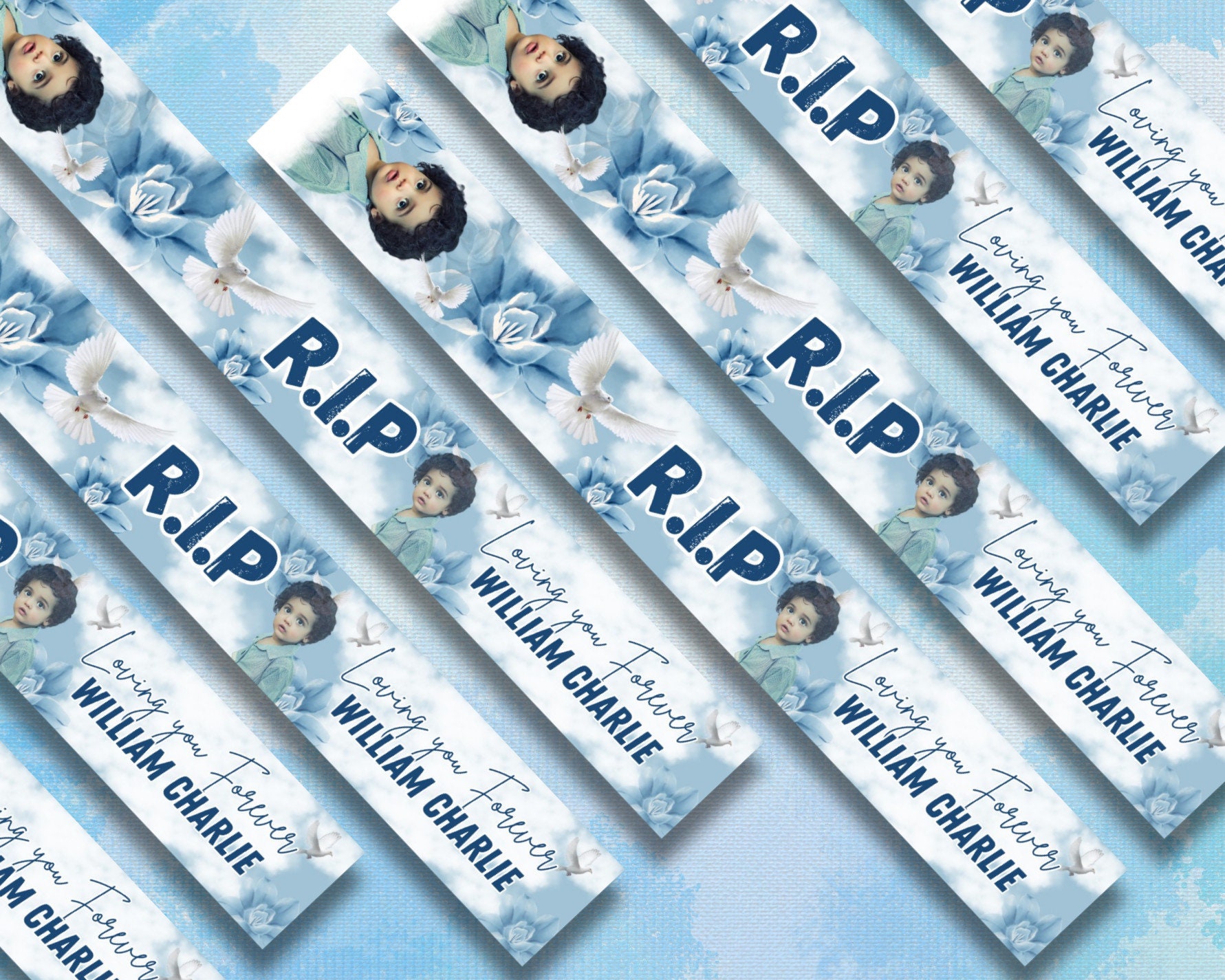 Blue Memorial Ribbon Template | Death Announcement Ribbon | Memorial ...