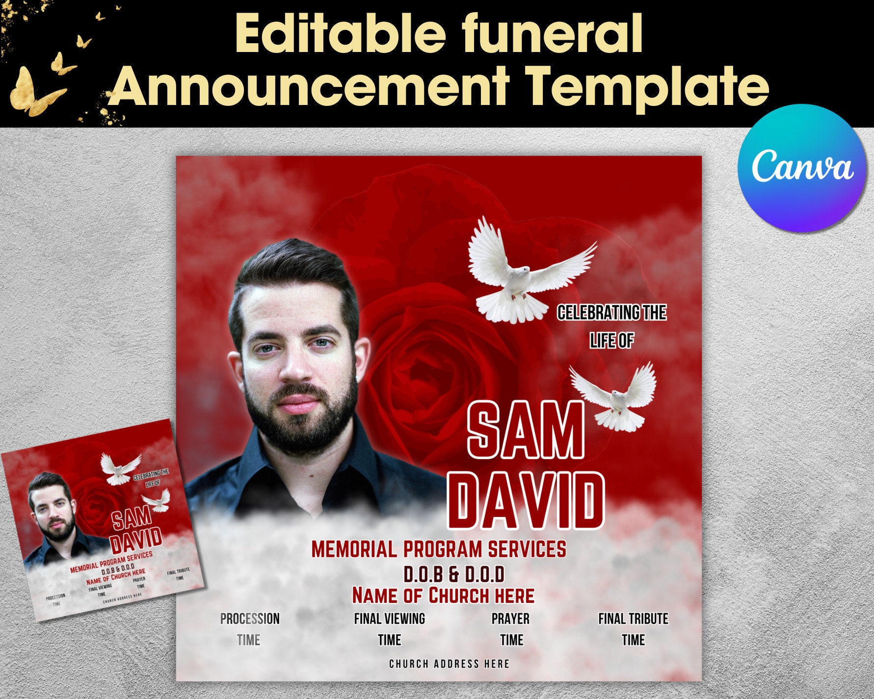 Memorial Funeral Announcement Flyer, Funeral Announcement Template ...