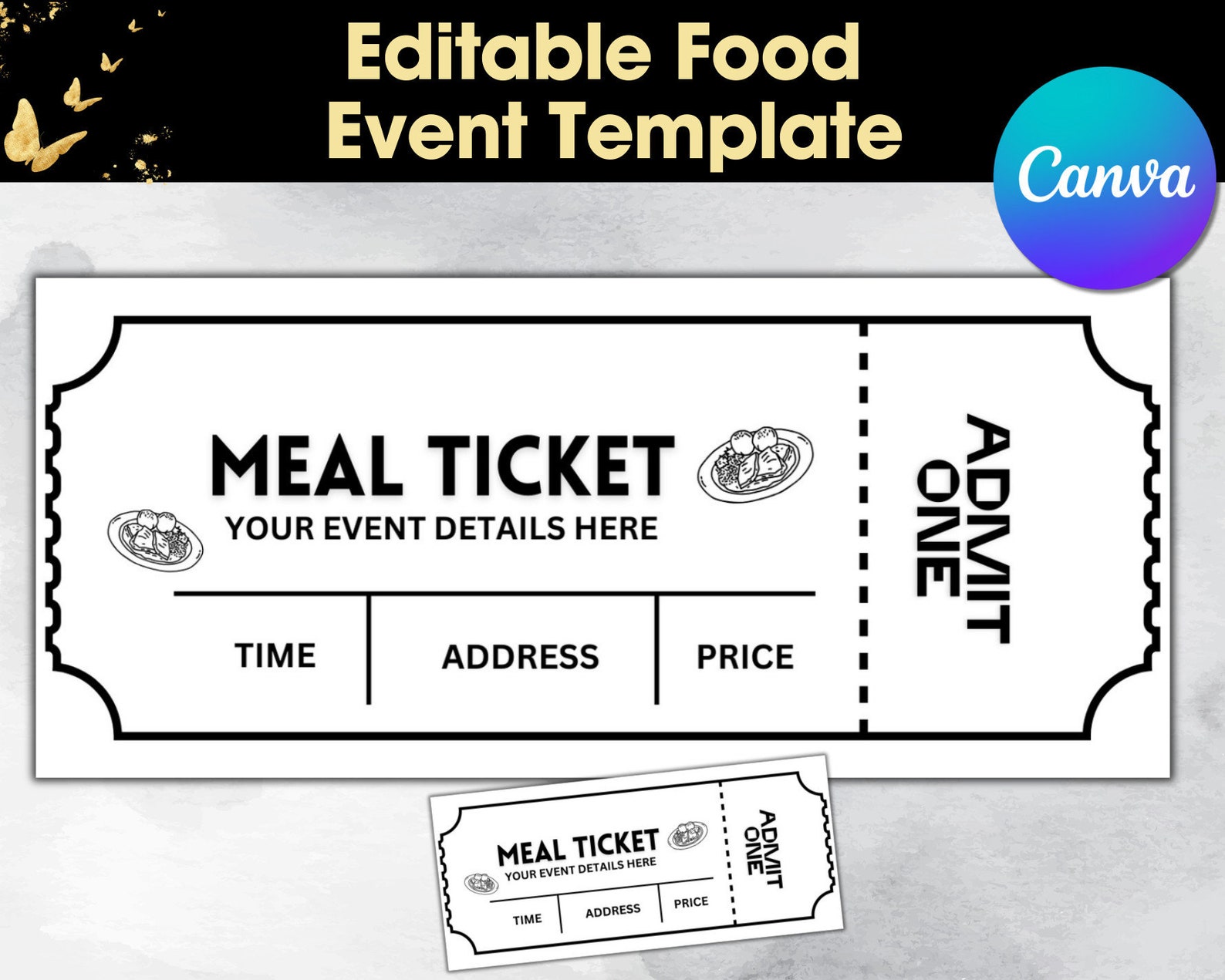 Editable Food Event Ticket Template: DIY Printable Meal Ticket (digital ...