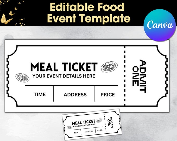 Editable Food Event Ticket, Food Ticket Printables, Editable Meal ...