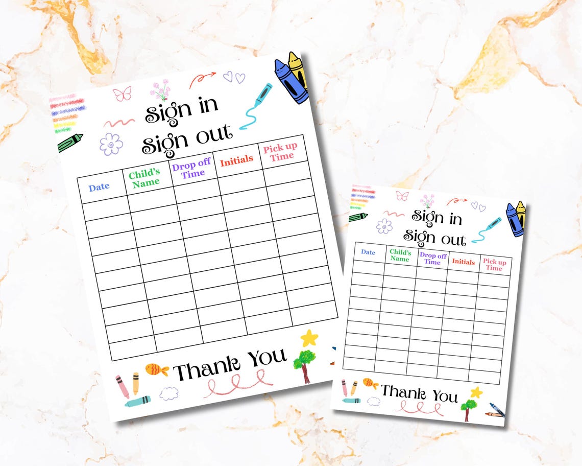 Crayons Sign In/out Sheet, Daycare Printable Form (editable PDF ...