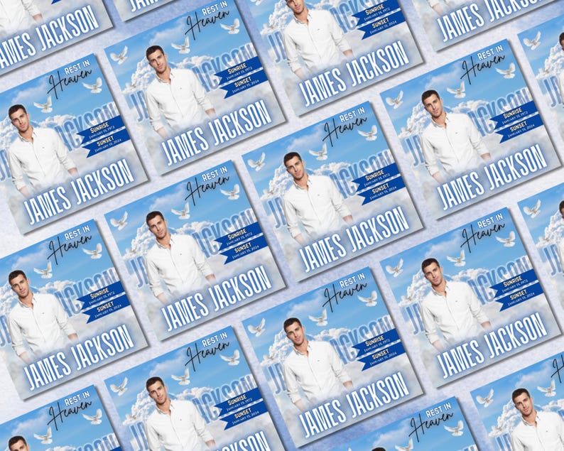 Blue Memorial Photo Tribute Template, Editable Funeral Poster (canva ...