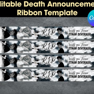 Black Memorial Ribbon Template | Death Announcement Ribbon | Memorial ...