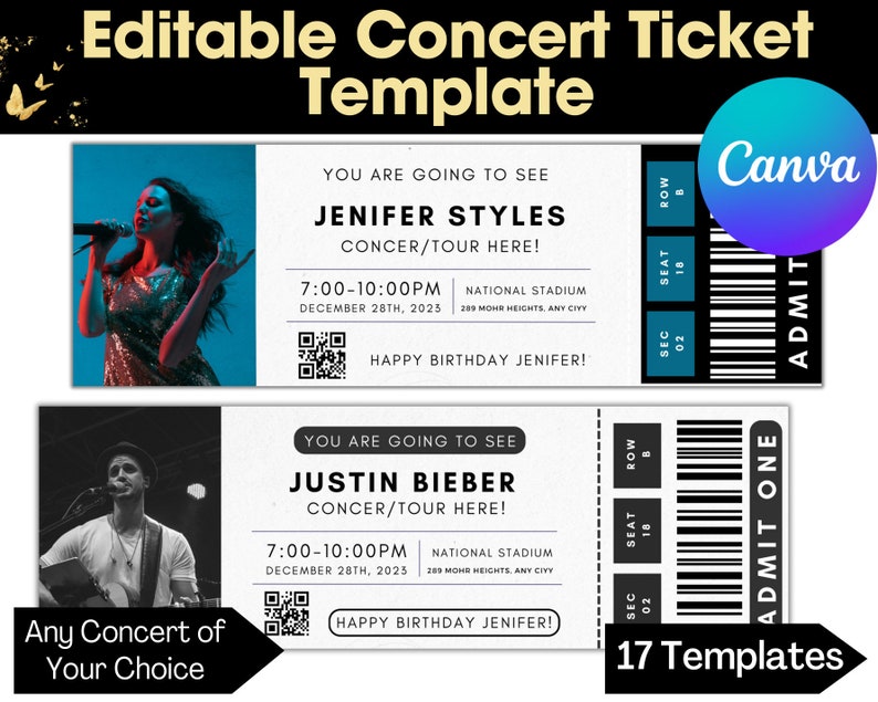 Editable Concert Ticket Template, Custom Concert Ticket Gift, DIY Event ...