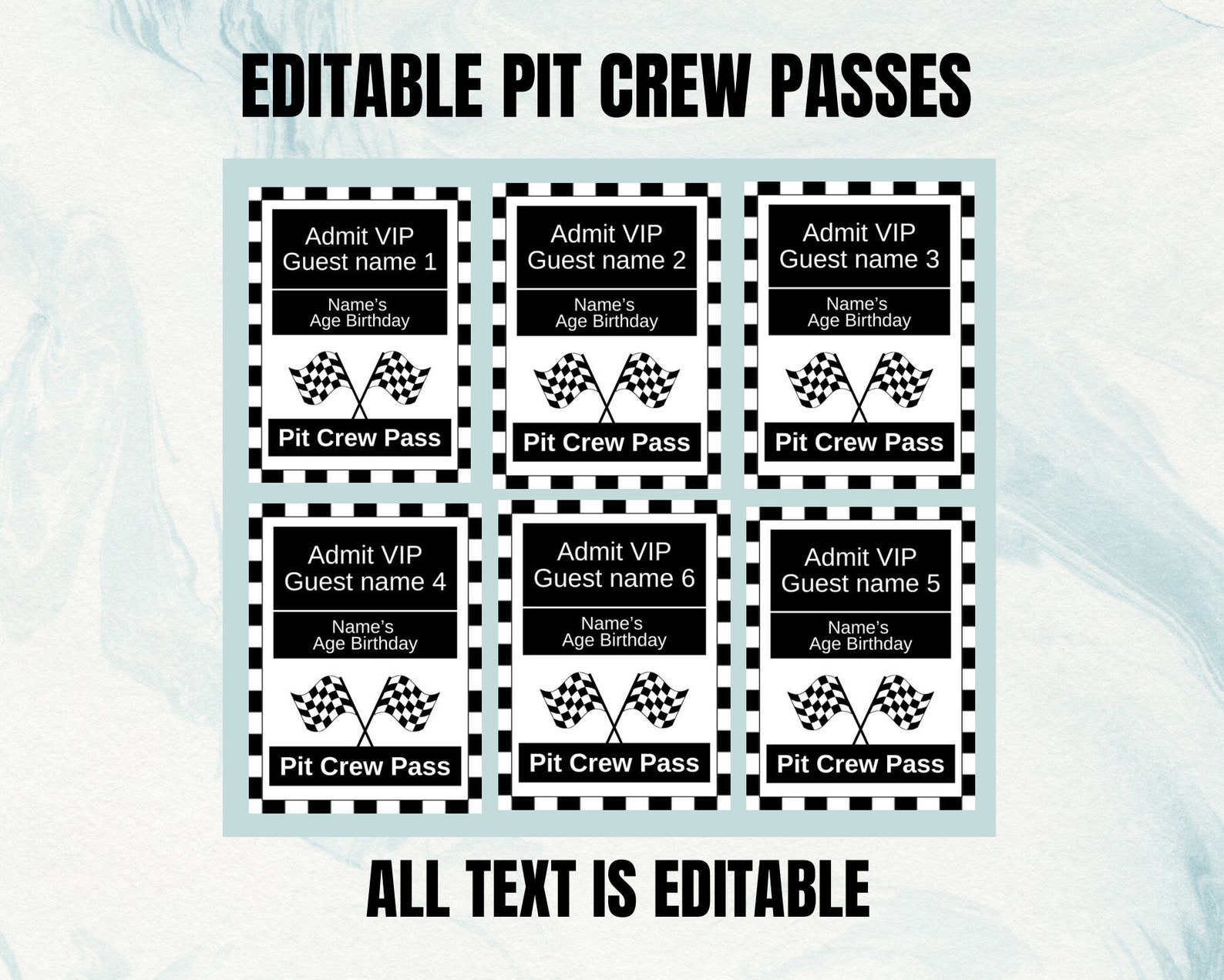 Pit Crew Pass Template, Editable Racing VIP Pass, Race Car Party Ticket ...