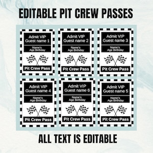 Pit Crew Pass Template, Editable Racing VIP Pass, Race Car Party Ticket ...