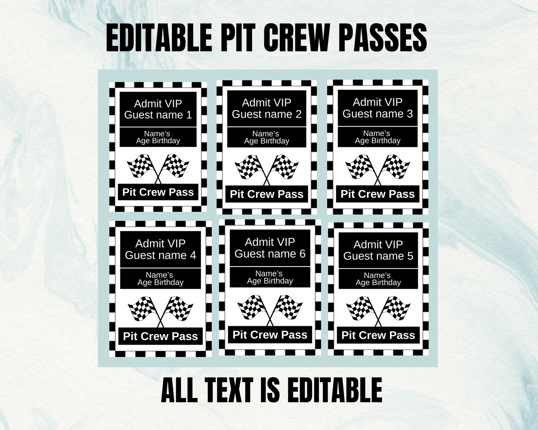 Editable Pit Crew Pass Template, Racing VIP Party Ticket (digital ...