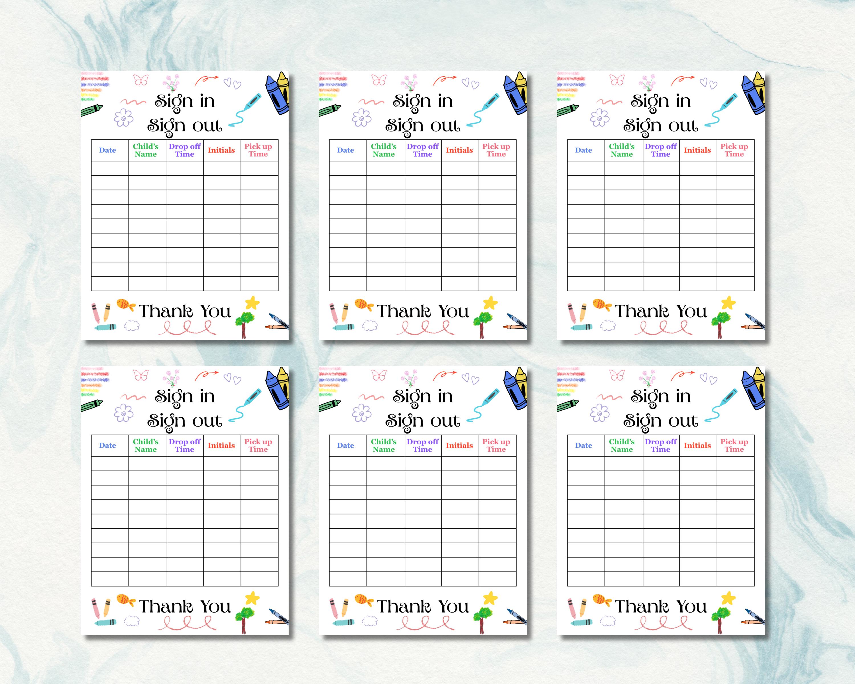 Crayons Sign In/out Sheet, Daycare Printable Form (editable PDF ...