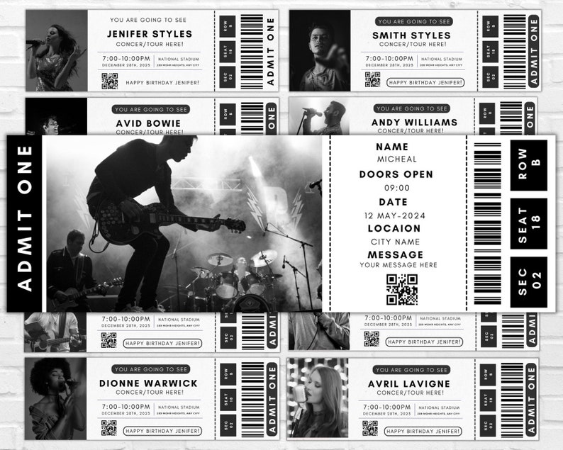 Editable Concert Ticket Template, Custom Concert Ticket Gift, DIY Event ...