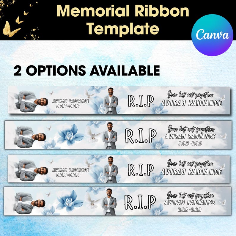 Funeral Memorial Ribbon Template, RIP Death Announcement (canva ...