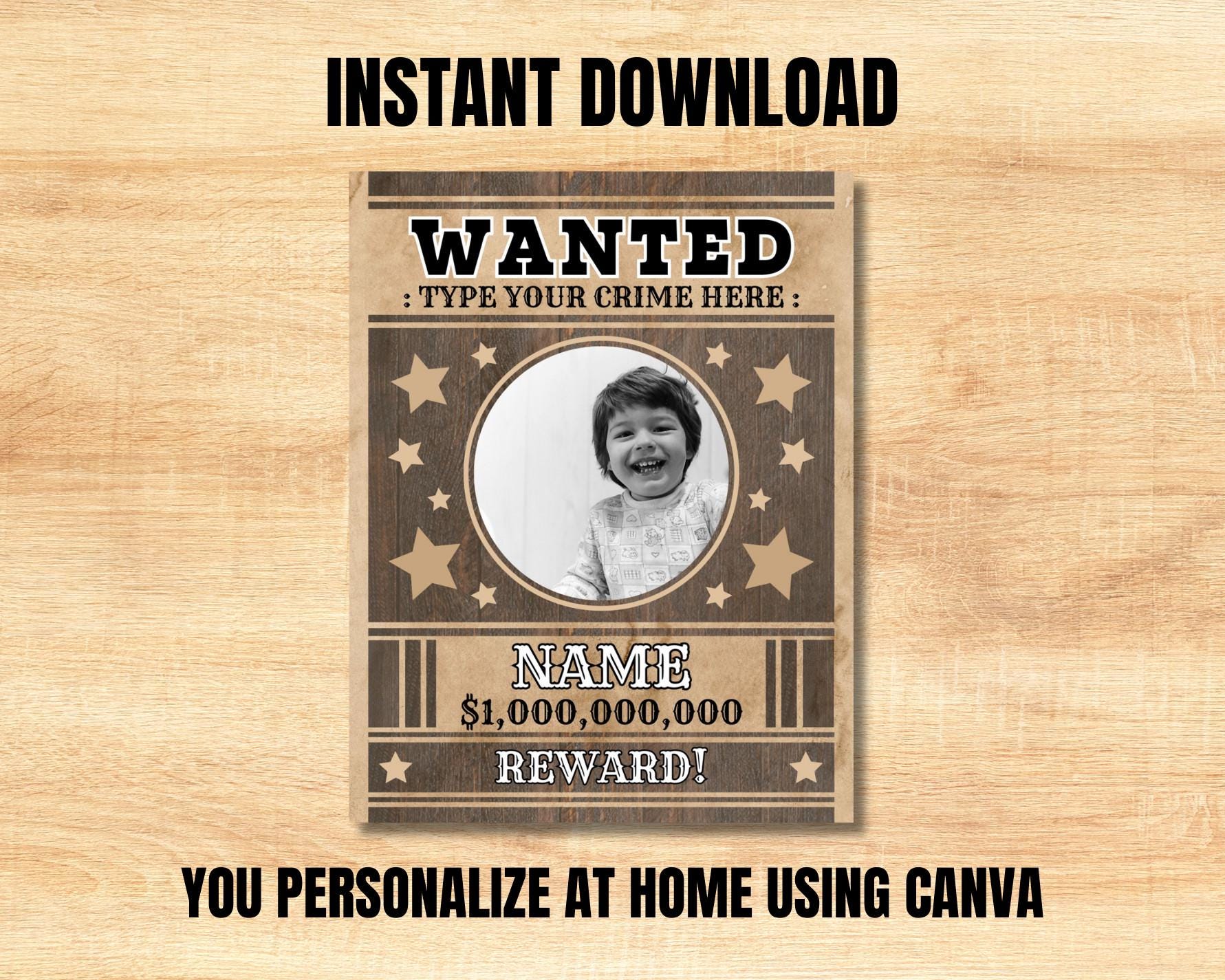 Wild West Wanted Sign Poster Template: Cowboy Party Decoration (digital ...