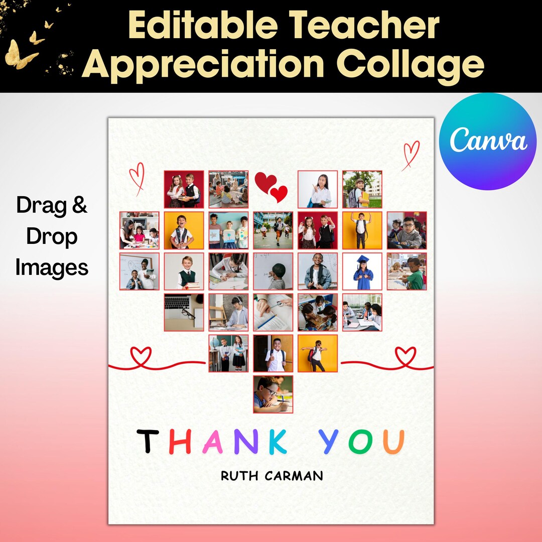 Heart Teacher Photo Collage, Custom Thank You Gift (canva Template) - Etsy