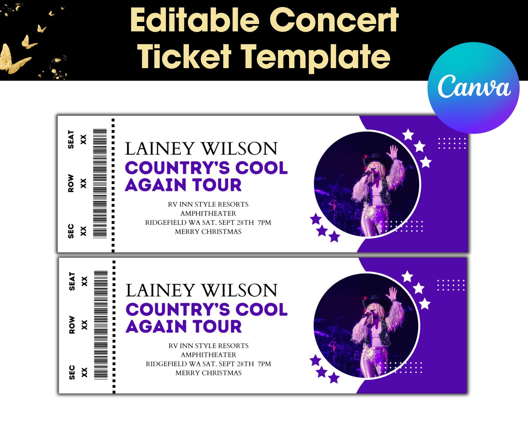 Editable Concert Ticket, Lainey Wilson Ticket, Countrys Cool Again ...