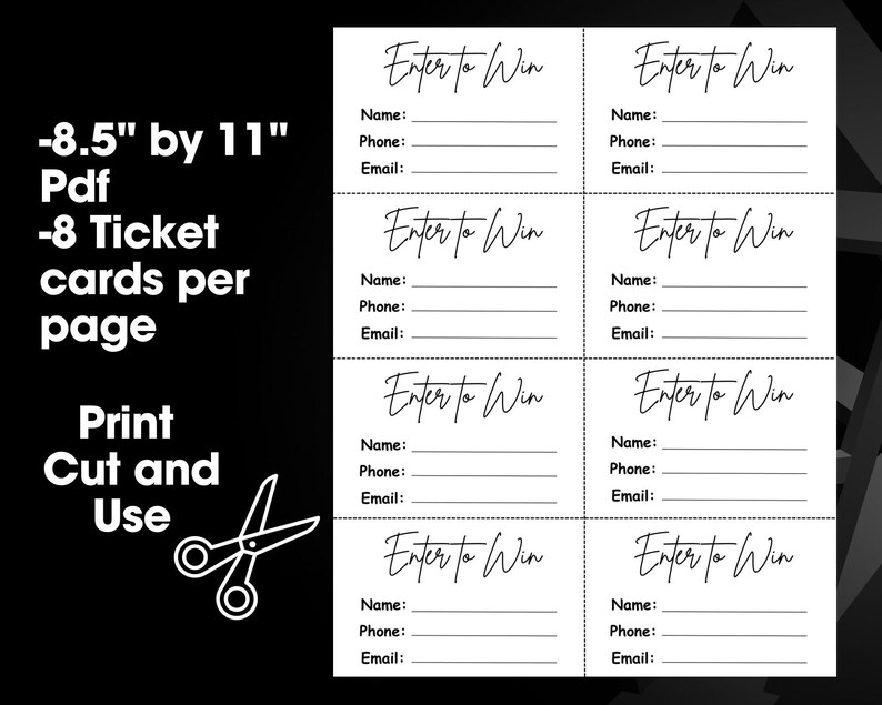 Raffle Ticket Form, Printable Enter to Win Ticket, Drawing Slips - Etsy