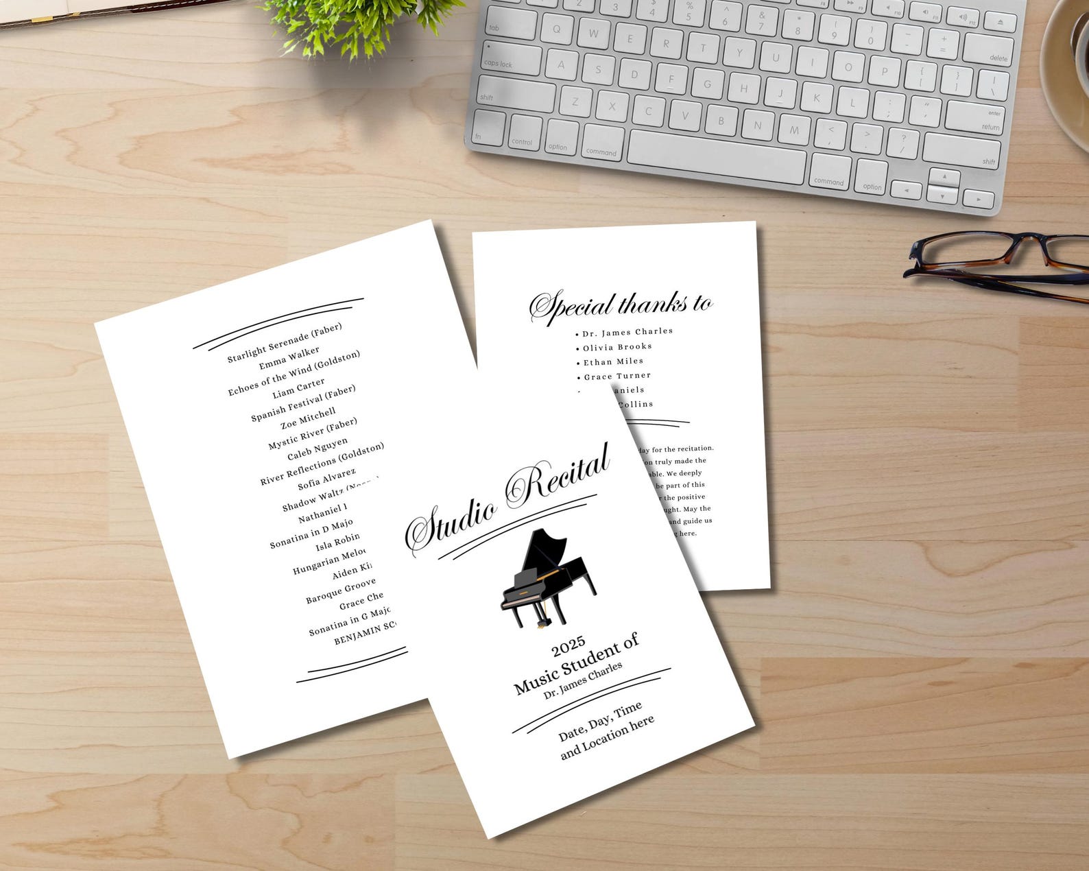 Elegant Music Recital Program Template, Minimalist Piano Design (canva ...
