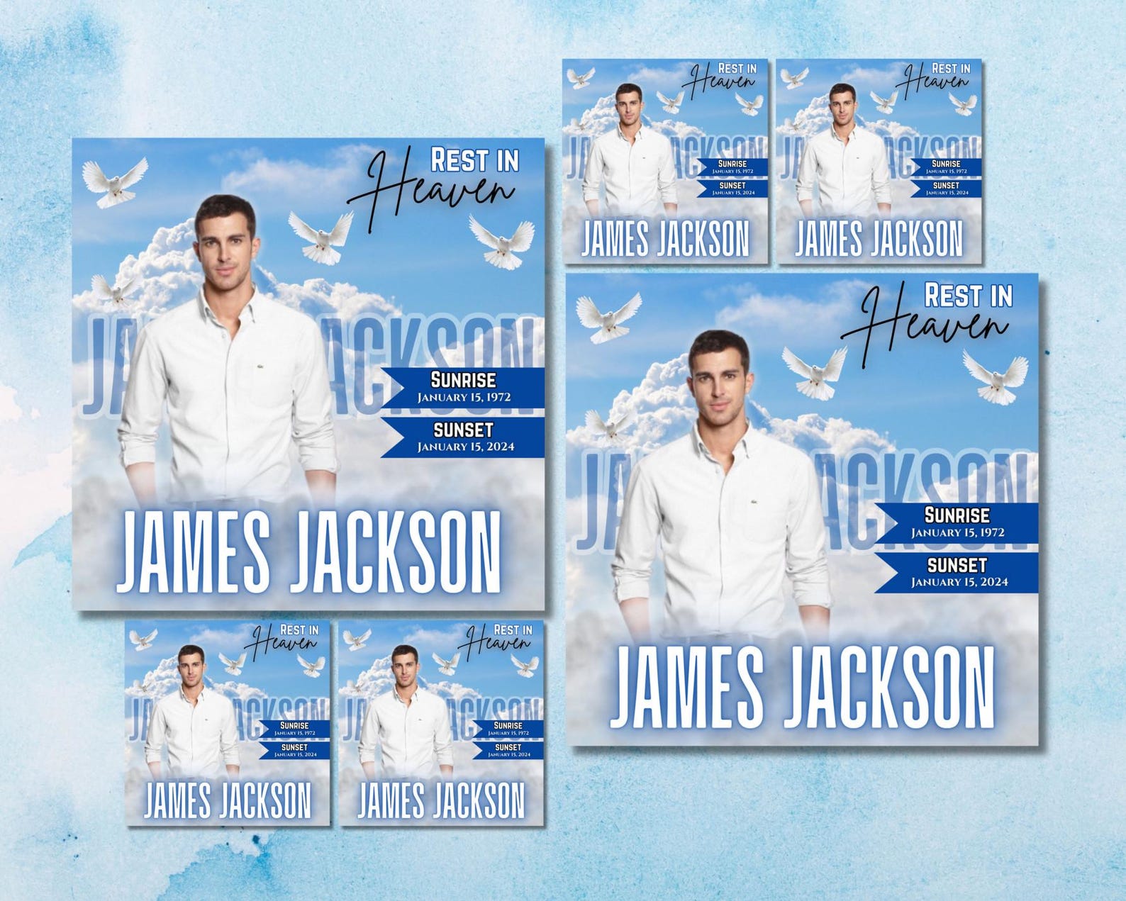 Blue Memorial Photo Tribute Template, Editable Funeral Poster (canva ...