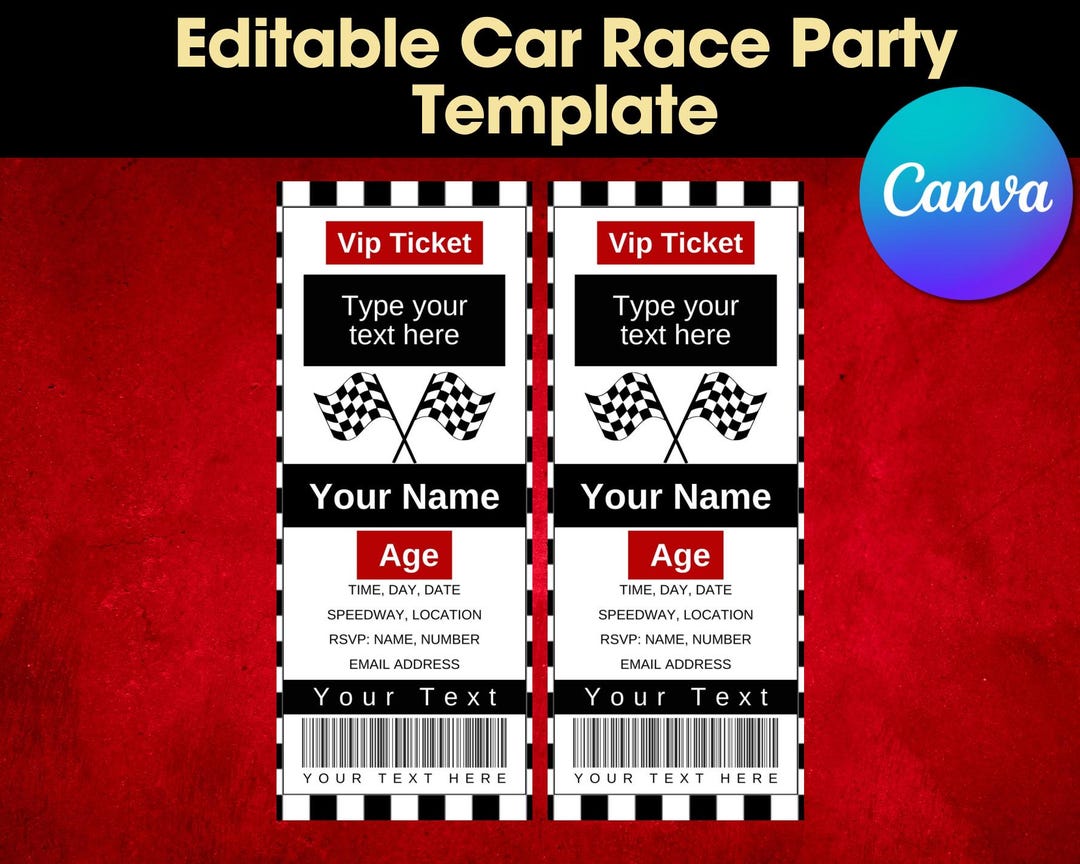 Race Car Birthday Ticket Invitation: Editable Template (digital ...
