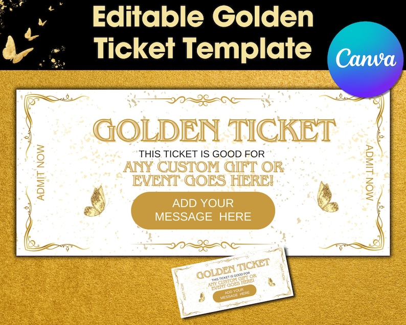 EDITABLE GOLDEN TICKET Template | Personalized Gift Certificate Coupon ...