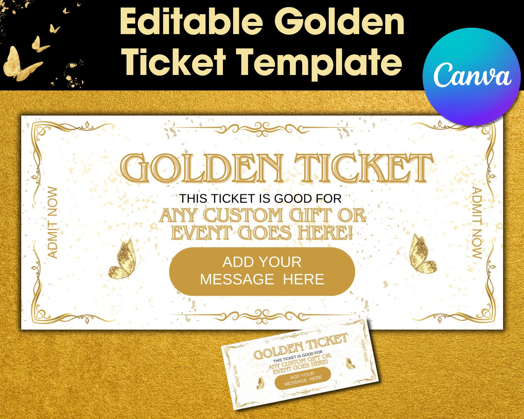 EDITABLE GOLDEN TICKET Template | Personalized Gift Certificate Coupon ...