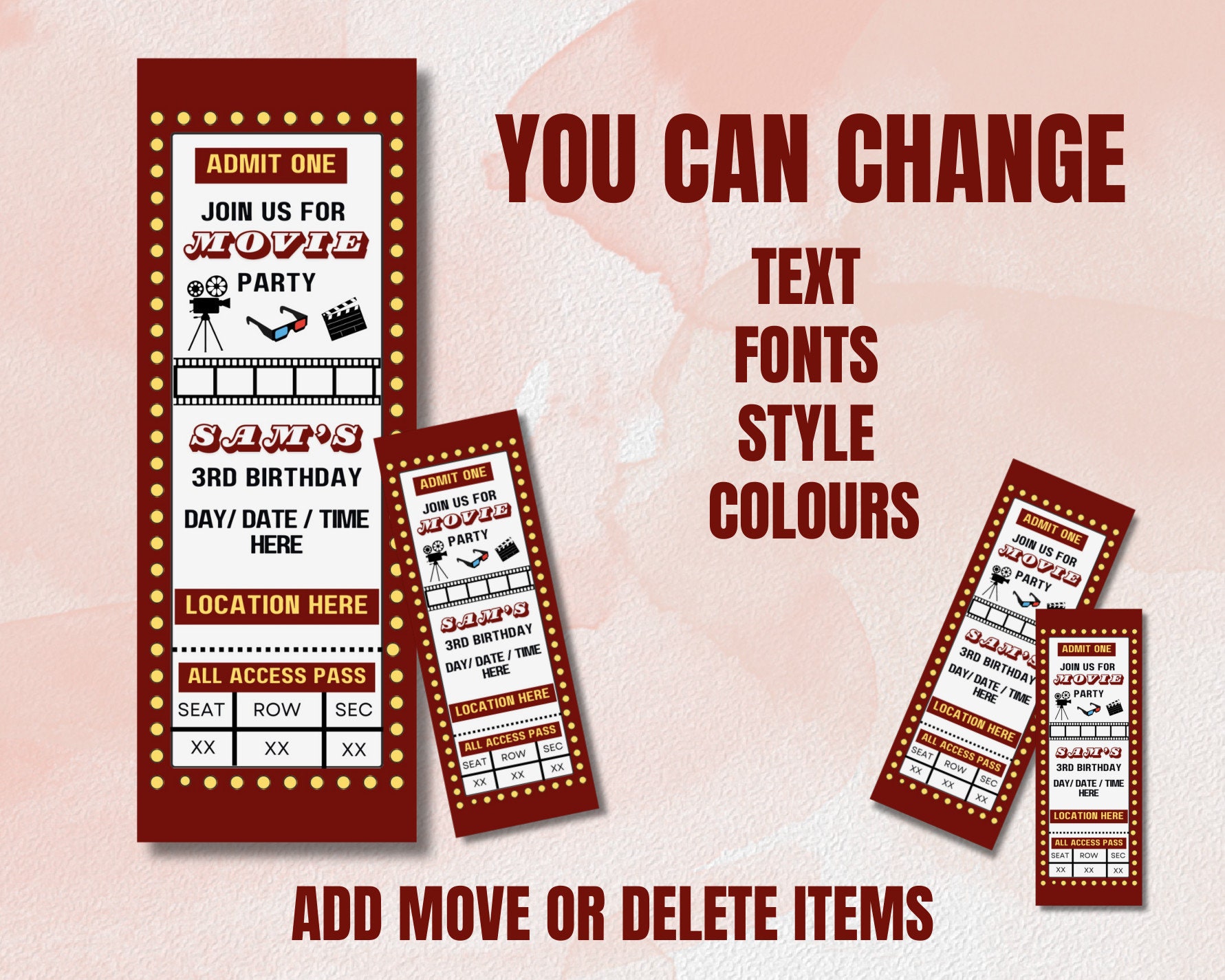 Movie Night Ticket Template | Printable Admit One Movie Ticket | DIY ...