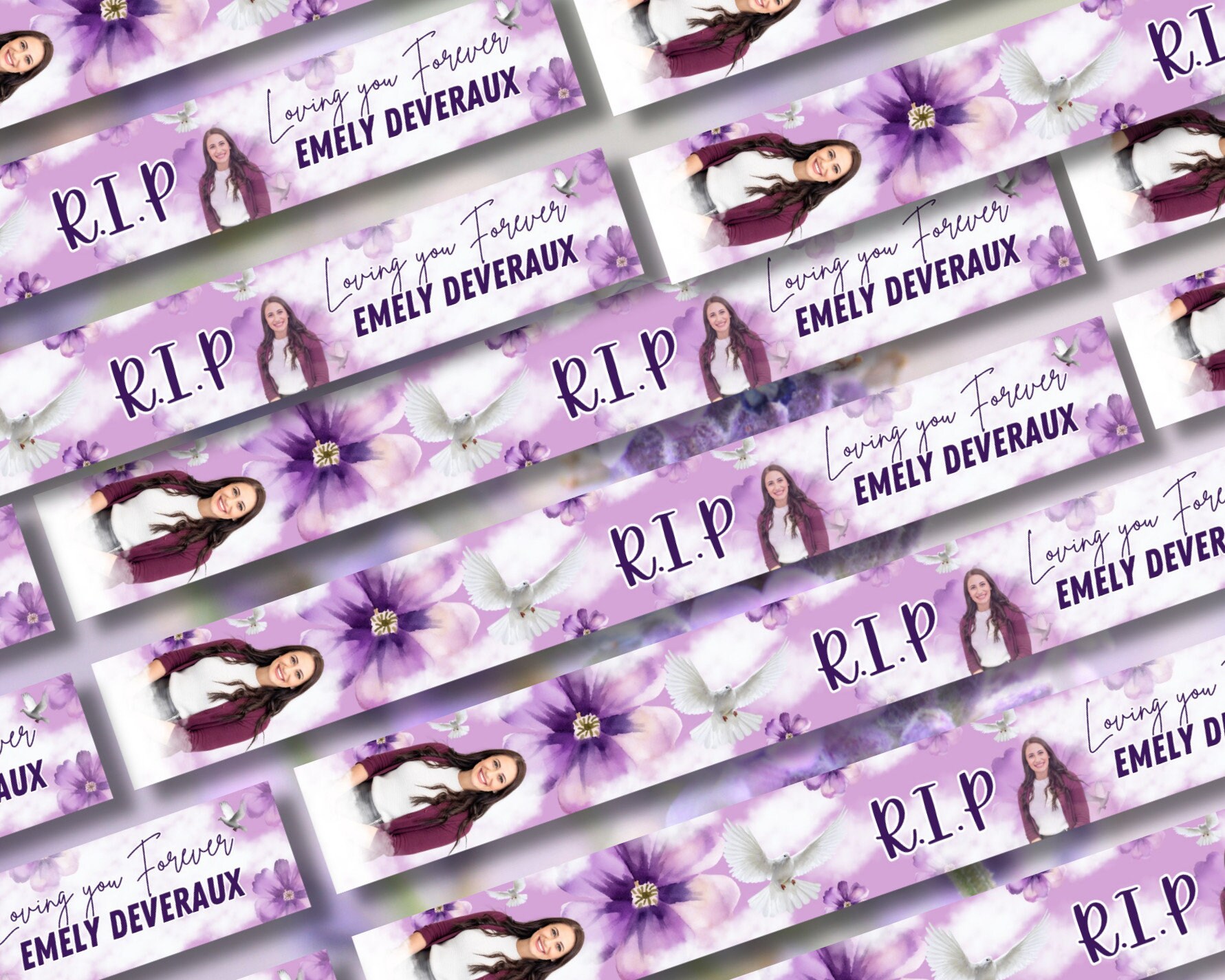 Purple Memorial Ribbon Template | Death Announcement Ribbon | Memorial ...