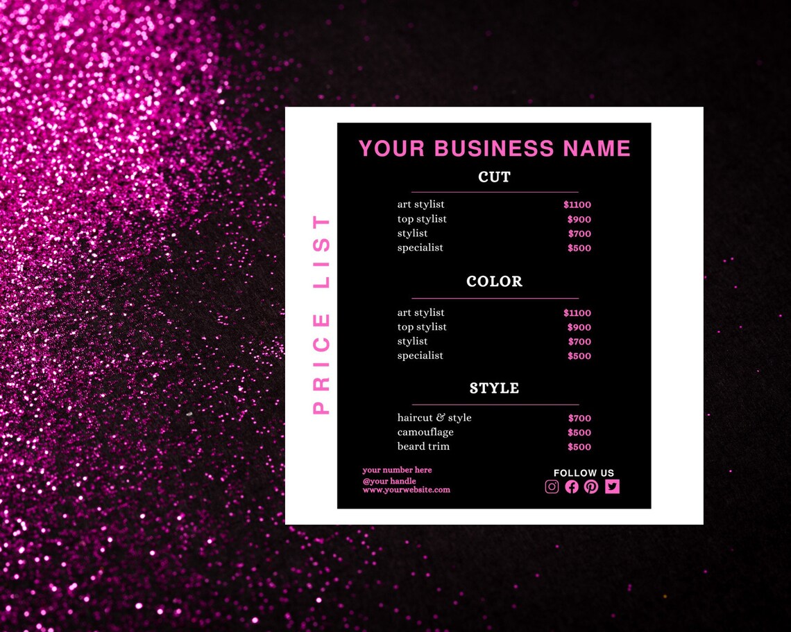 DIY Price List Template, Editable Beauty Salon Pricing Template Design ...