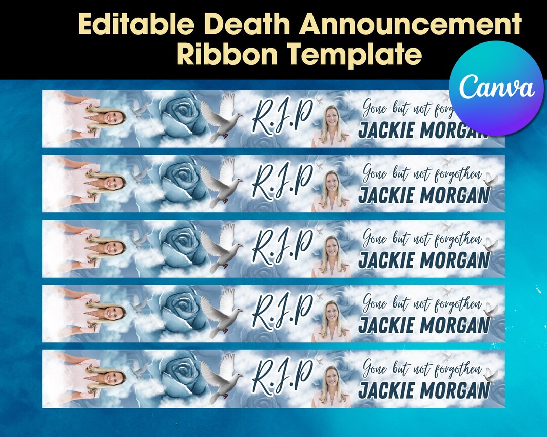 Memorial Ribbon Template, Funeral Announcement (canva Template, Instant ...