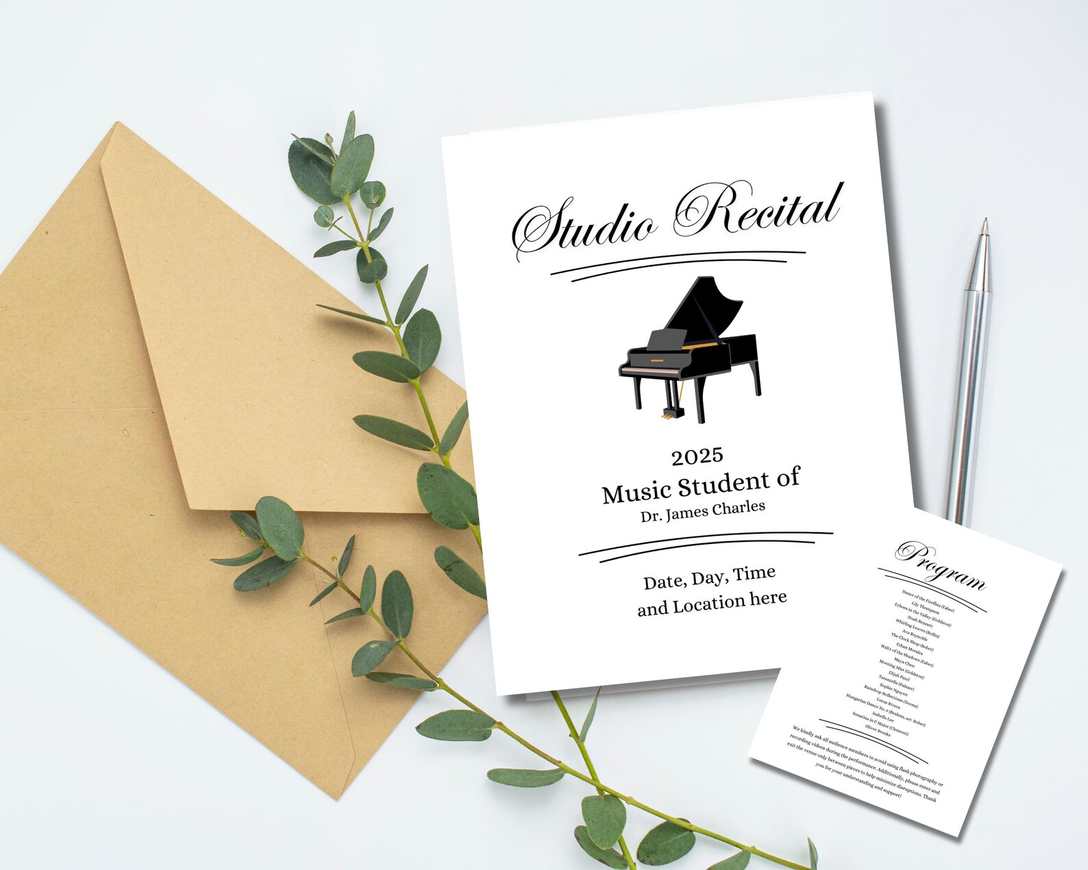 Elegant Music Recital Program Template, Minimalist Piano Design (canva ...