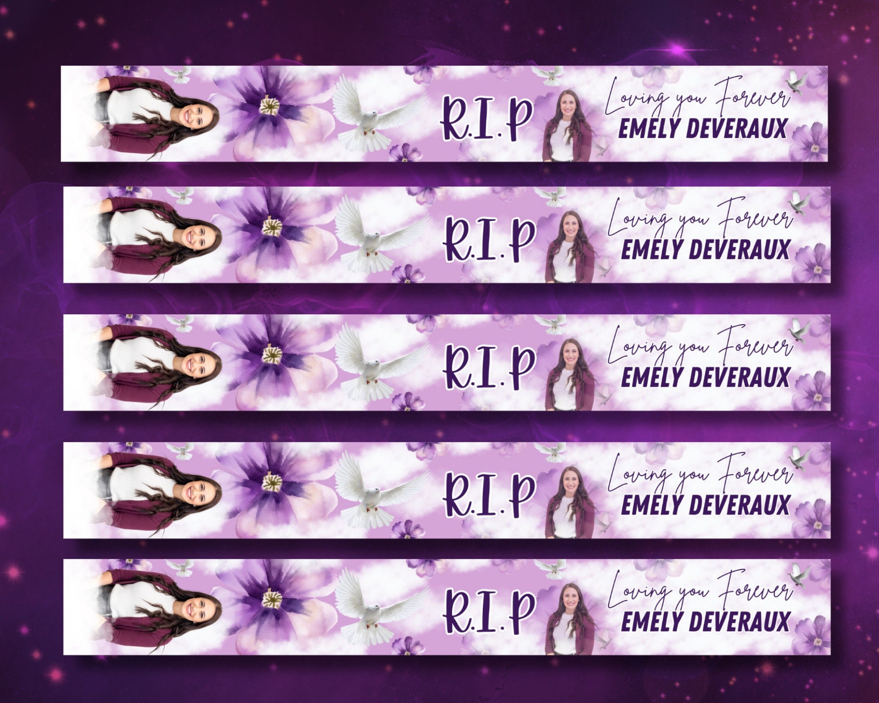 Purple Memorial Ribbon Template | Death Announcement Ribbon | Memorial ...