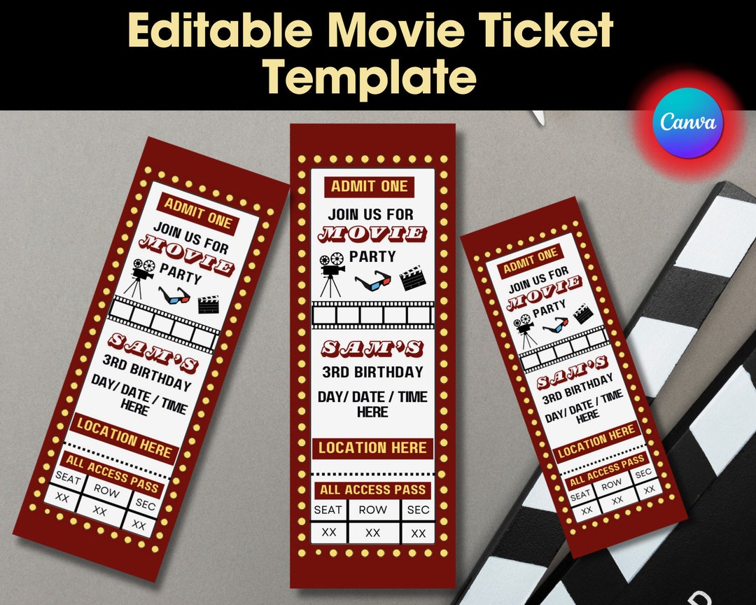 Printable Movie Night Ticket Template: DIY Editable Invitation (instant ...