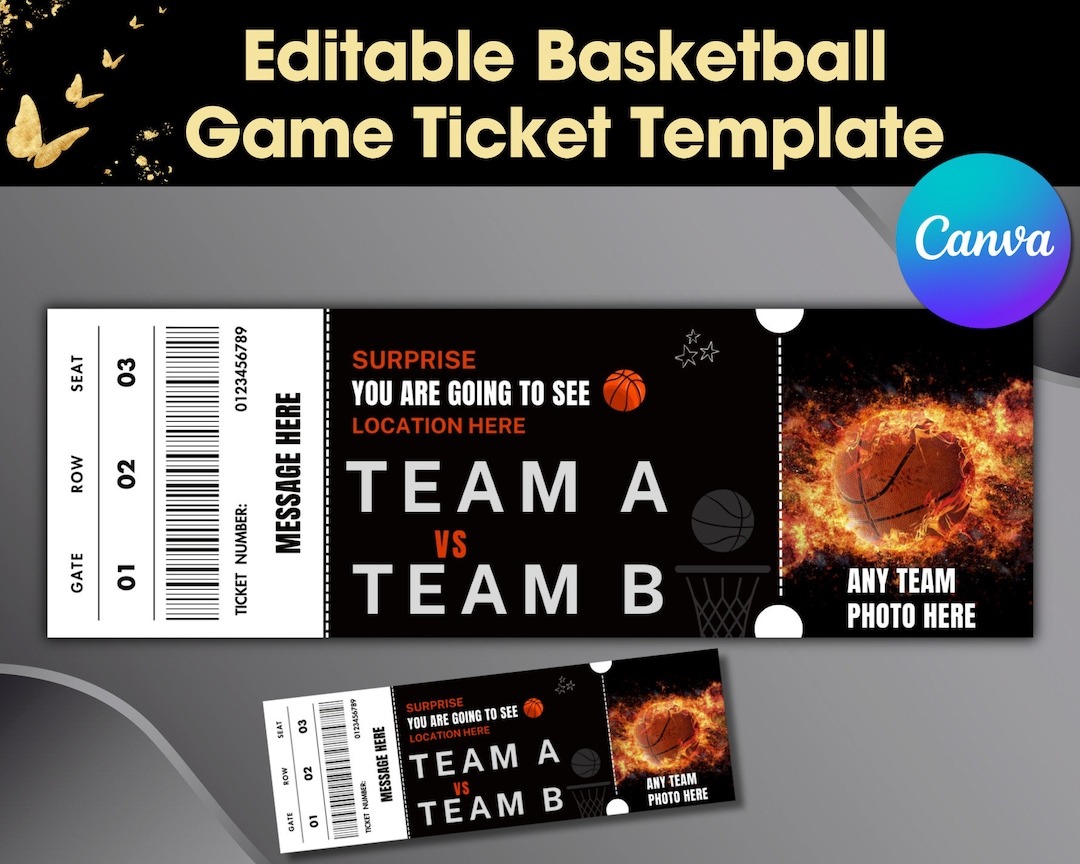 Custom Basketball Ticket, Ticket Template, Basketball Game Ticket ...