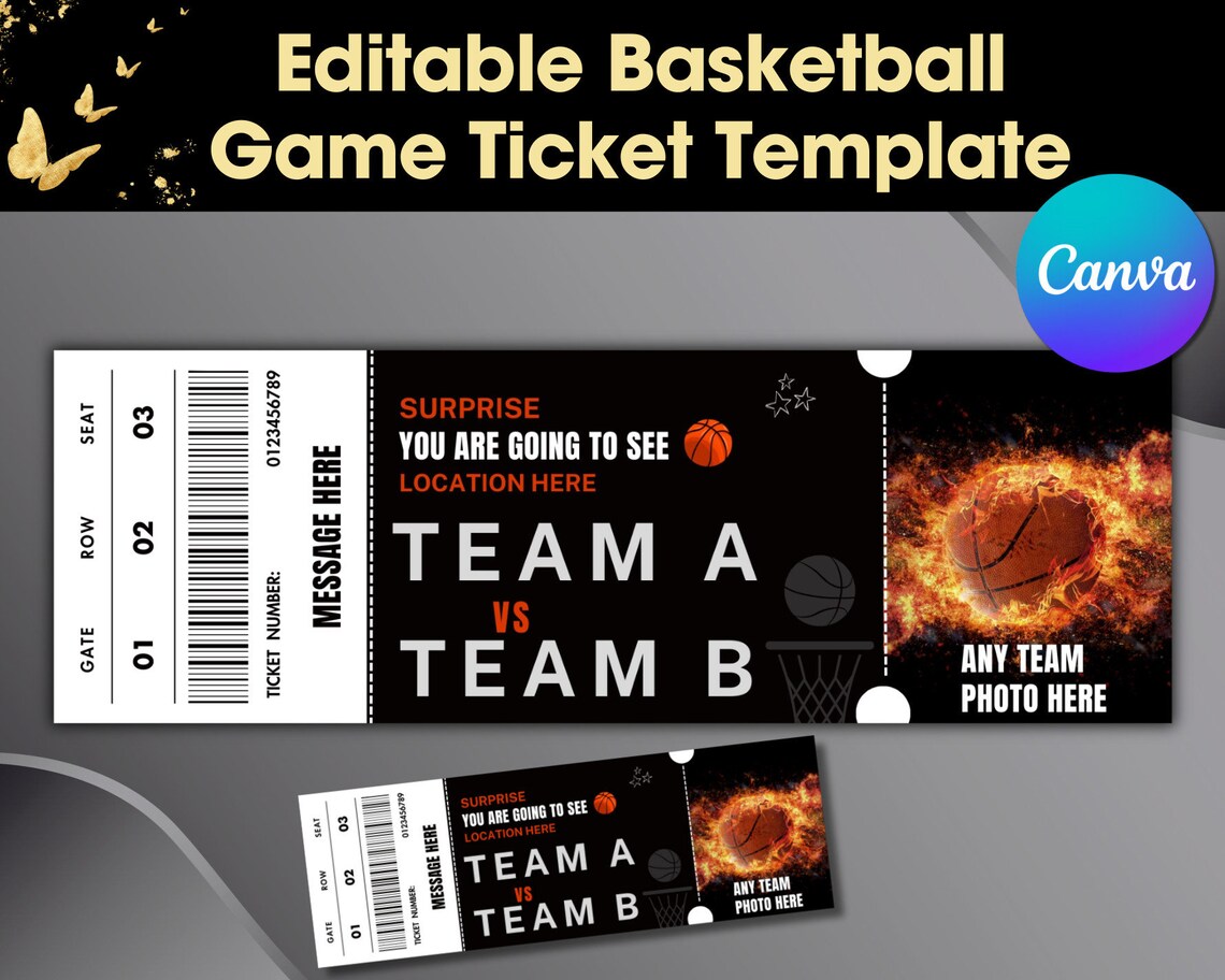 Custom Basketball Game Ticket Template, Canva Editable (digital ...