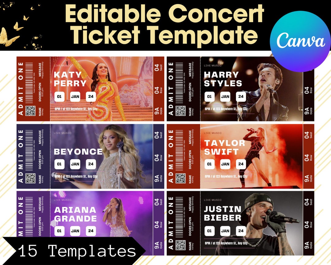 Concert Ticket Template | Editable Music Event Ticket | Custom VIP ...