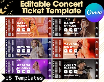 Editable Concert Ticket Template, DIY Event Ticket, Custom Concert Ticket Gift, Surprise ...