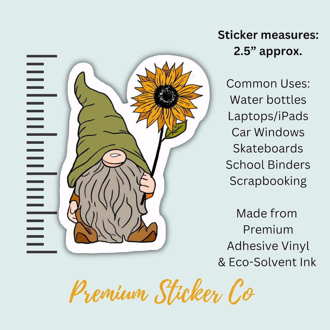 Sunflower Gnome | Waterproof Sticker Decal | Waterbottle Sticker ...
